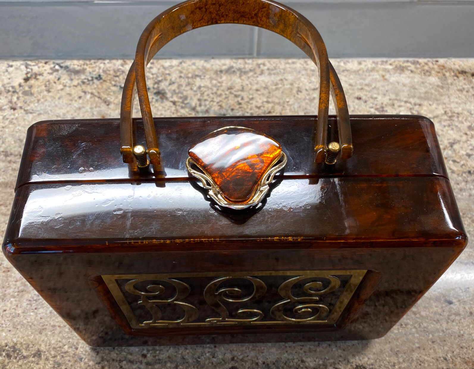 Vintage 1950s 1960s WILARDY Tortoise LUCITE Handbag P… - Gem