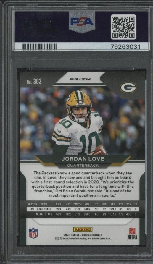 2020 Panini Green Prizm #363 Jordan Love Packers RC Rookie PSA 9 MINT ...