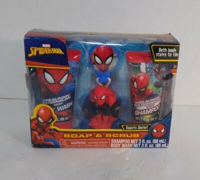 NEW Spider Man Soap and Scrub Hook Body Wash Shampoo Scrubby Kids Bath ...
