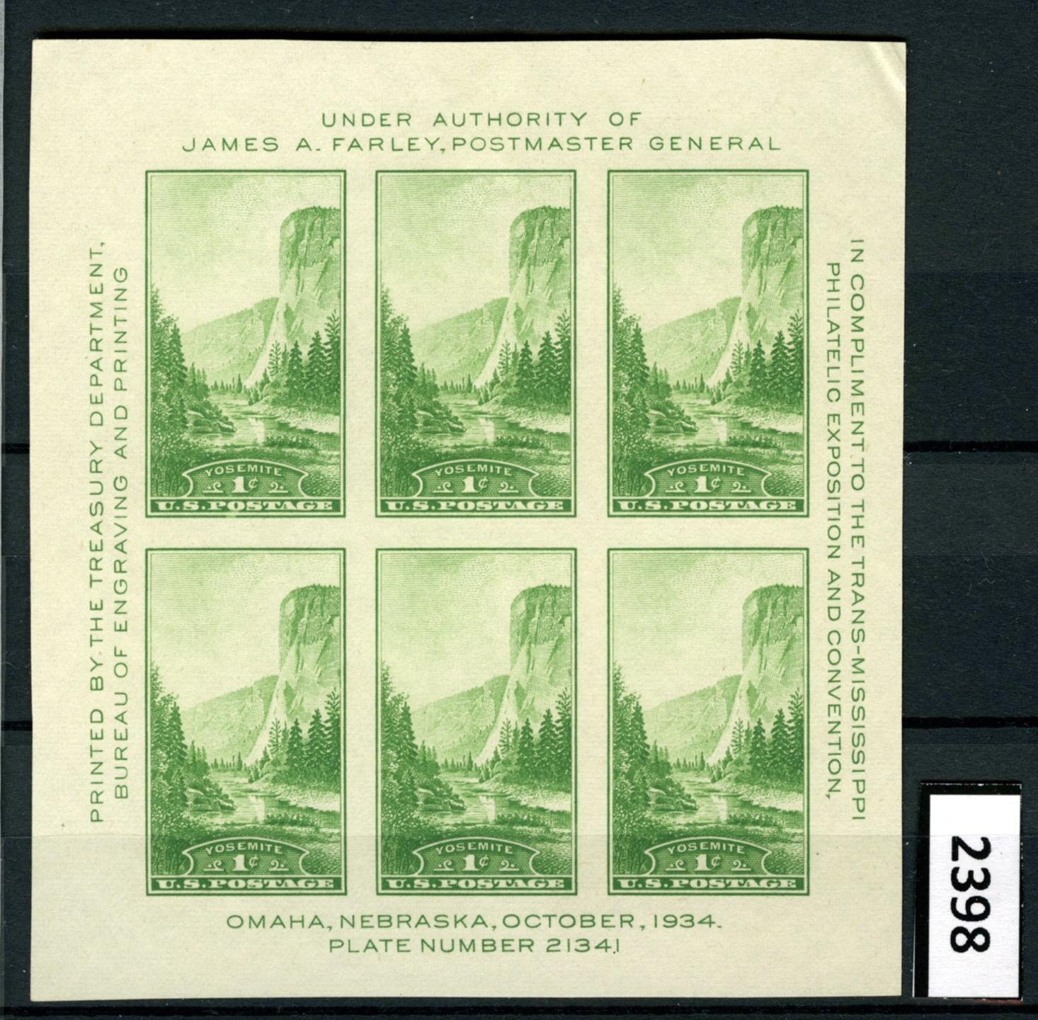 Dealer Dave US Stamps #769 FARLEY, NGAI, MNH, 1¢ YOSEMITE SOUVENIR ...