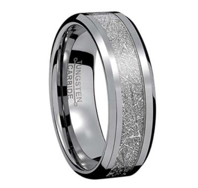 8mm Men's or Ladie's Tungsten Carbide Meteorite Inlay Wedding Band Ring ...