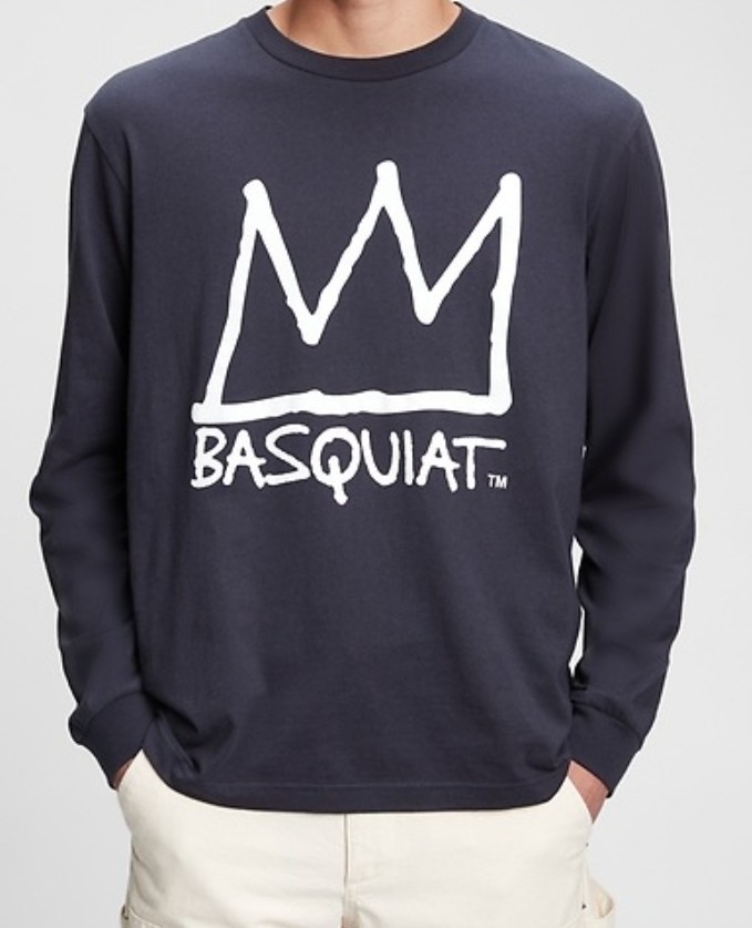 New JEAN-MICHEL BASQUIAT Crown Logo Mens Medium Dark Blue L/S T-shirt ...