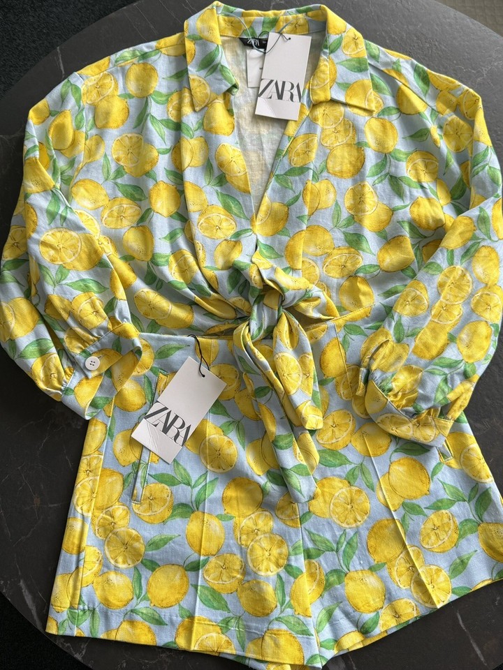 ZARA Lemons Printed Linen Blend Shorts & Shirt Co Ord Set Size M | eBay