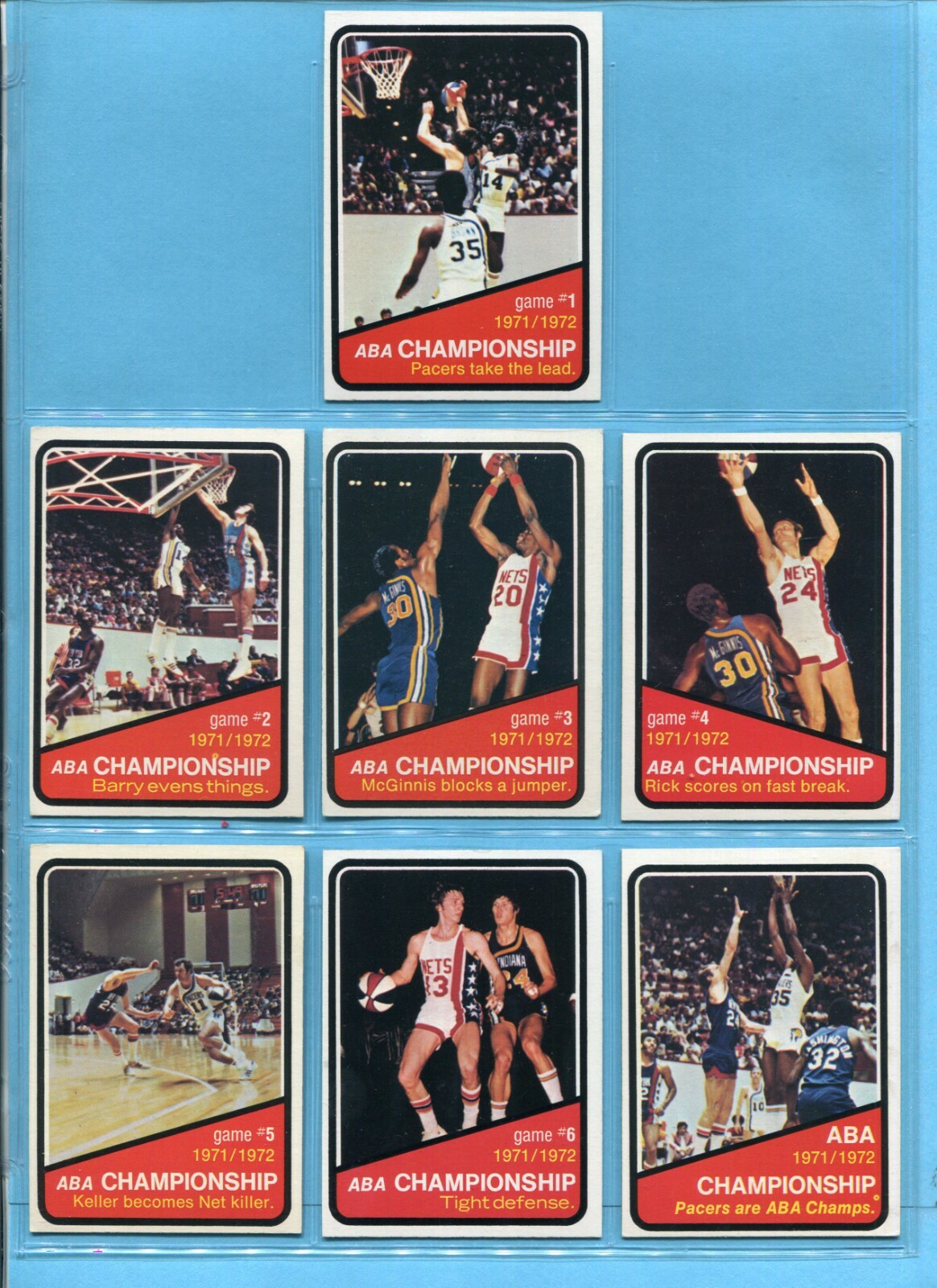 1972-73 Topps Set of 7 1971-72 Indiana Pacers Champ Series Basketball ...