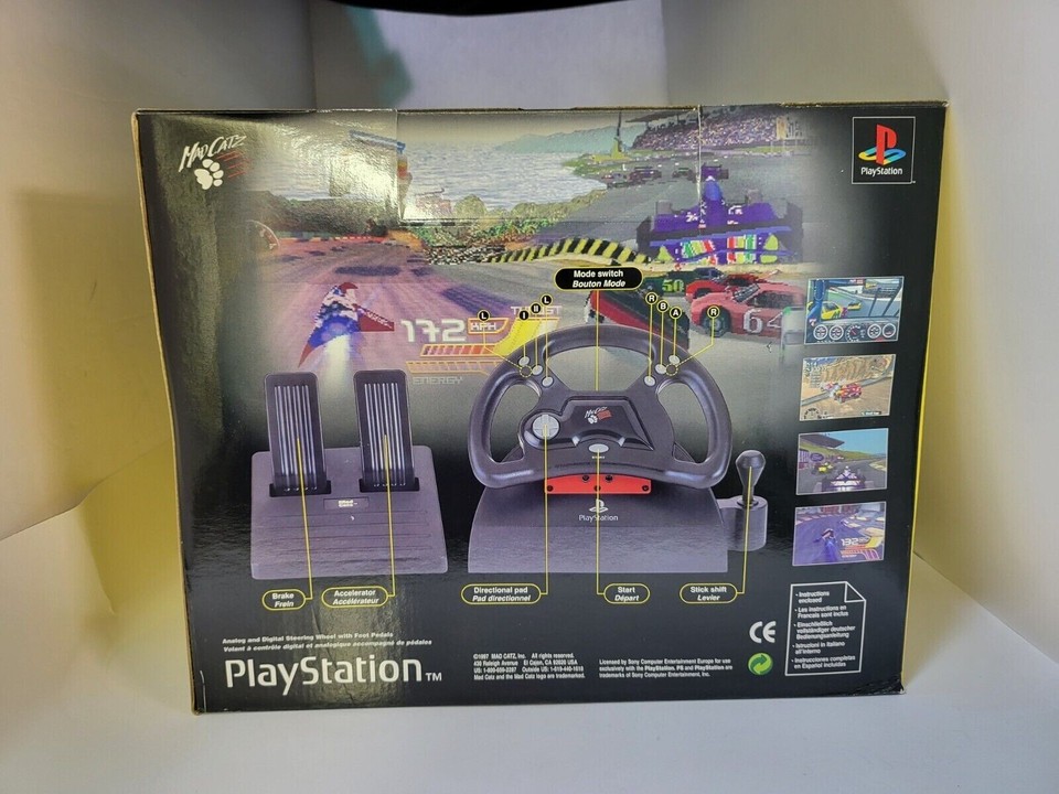 NEW MAD CATZ ANALOG & DIGITAL PLAYSTATION 1 RACING WHEEL W/GAS/BREAK ...