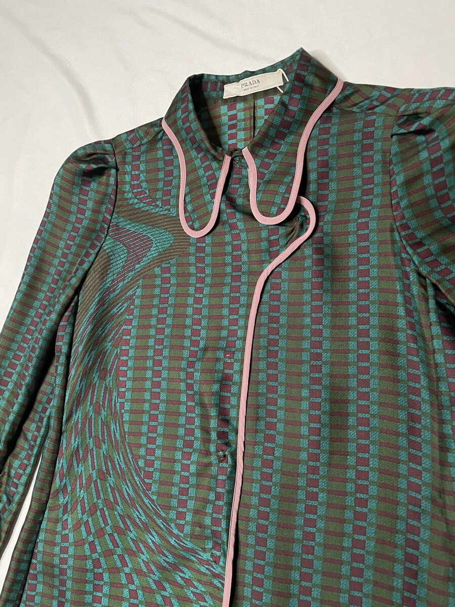 Prada Archive Spring 2008 Runway Fairy Plaid Silk Blouse 40 Prada Archive Spring 2008 Runway Fairy Plaid Silk Blouse 40