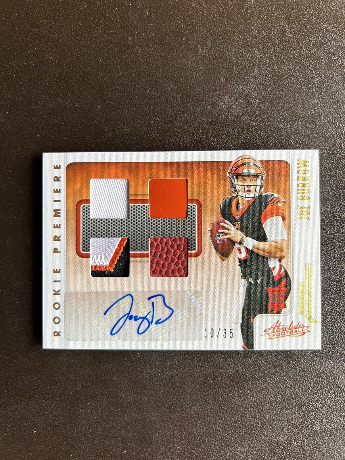 2020 Absolute JOE BURROW Rookie Premiere 3 Color Quad Patch Auto RPA RC ...