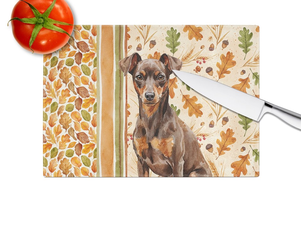 Miniature Pinscher Min Pin Chocolate Rust Fall Glass Cutting Board ...