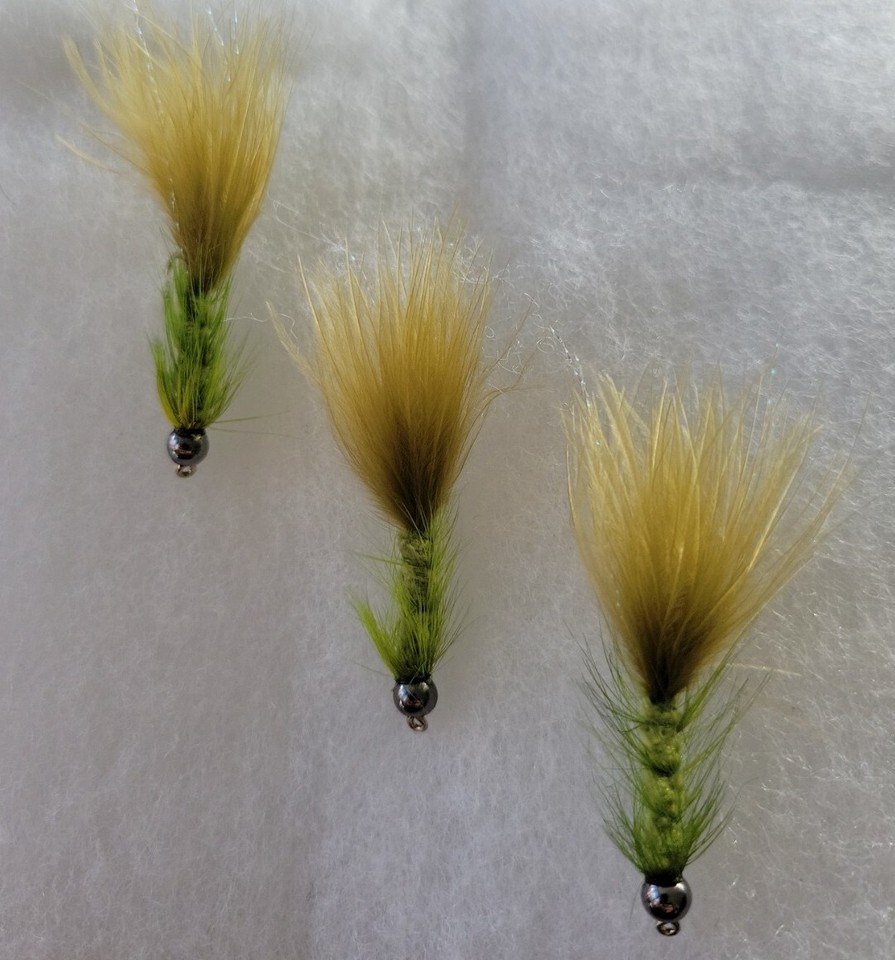 3 x Olive damsel woolly bugger. Tungsten nickel head. flash tail. fly ...