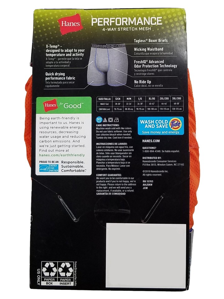 Hanes X-Temp Mens 3-Pack Regular Length Tagless Underwear Boxer Briefs ...