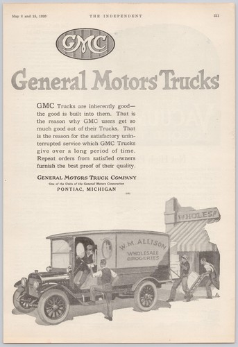 1920 GMC Delivery Truck Van W M Allison Wholesale Grocer art Vintage ...