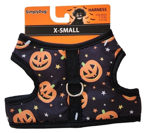 Simply Dog Black & Orange Halloween Pumpkins Puppy/Dog Harness, Size XS ...