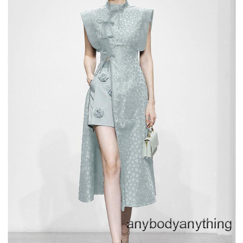 2pcs/Set Womens Lady Silver Grey Qipao Top Satin Shorts Pants Lang ...