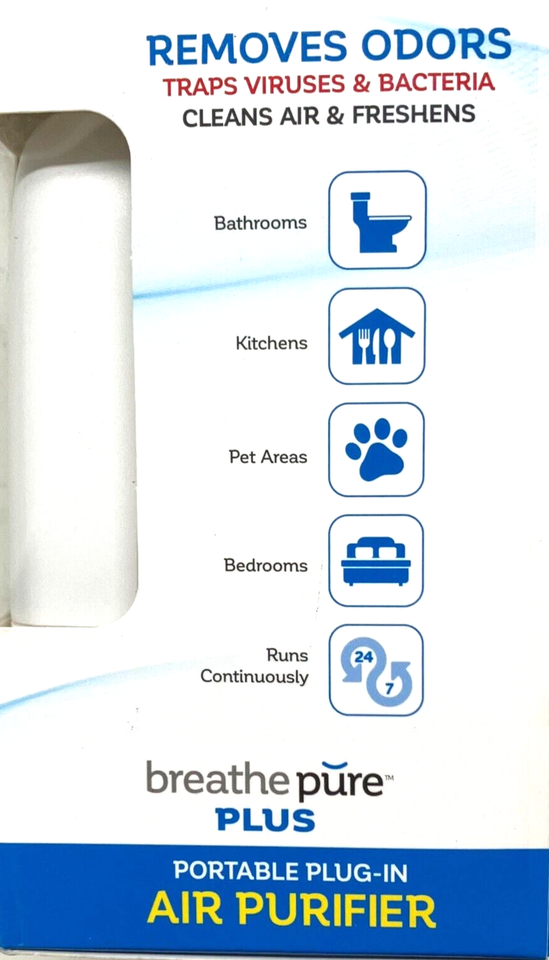 Breathe Pure PLUS Portable Plug-In Air Purifier Hepa Filter Ionic ...