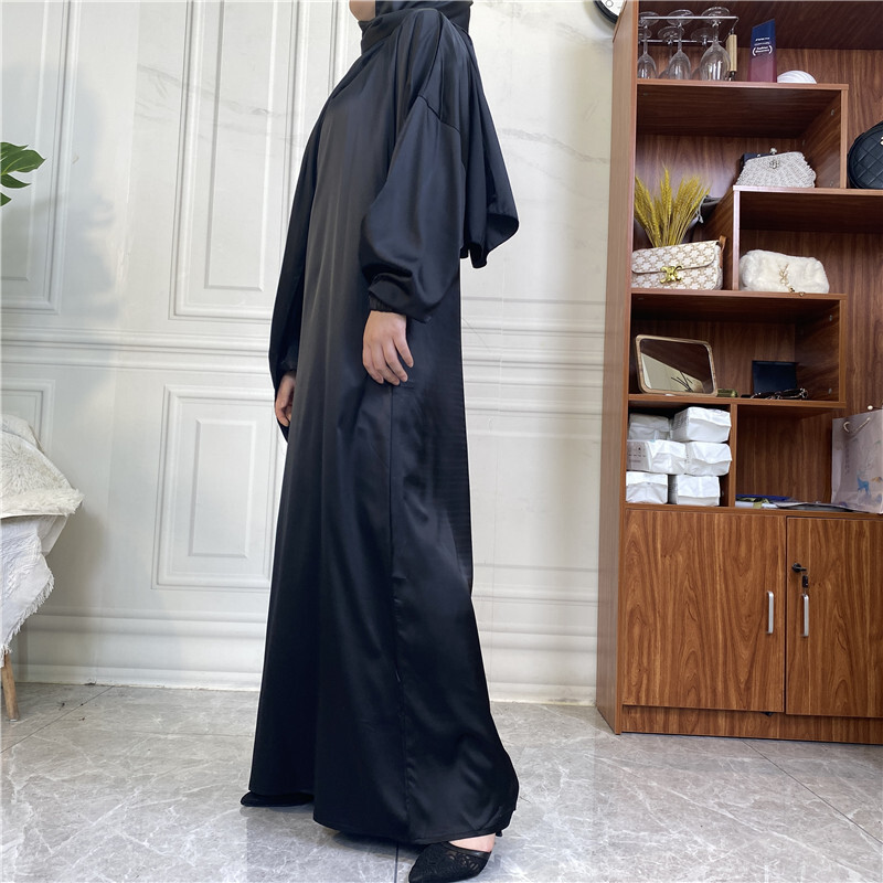 Muslim Satin Maxi Abaya Kaftan Ramadan Women Dress Arab Dubai Robe ...
