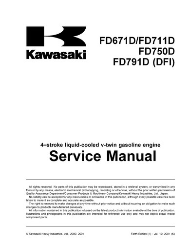 Engine Manual Fits Kawasaki FD671 FD711 FD750 FD791D DFI Liquid-Cooled ...
