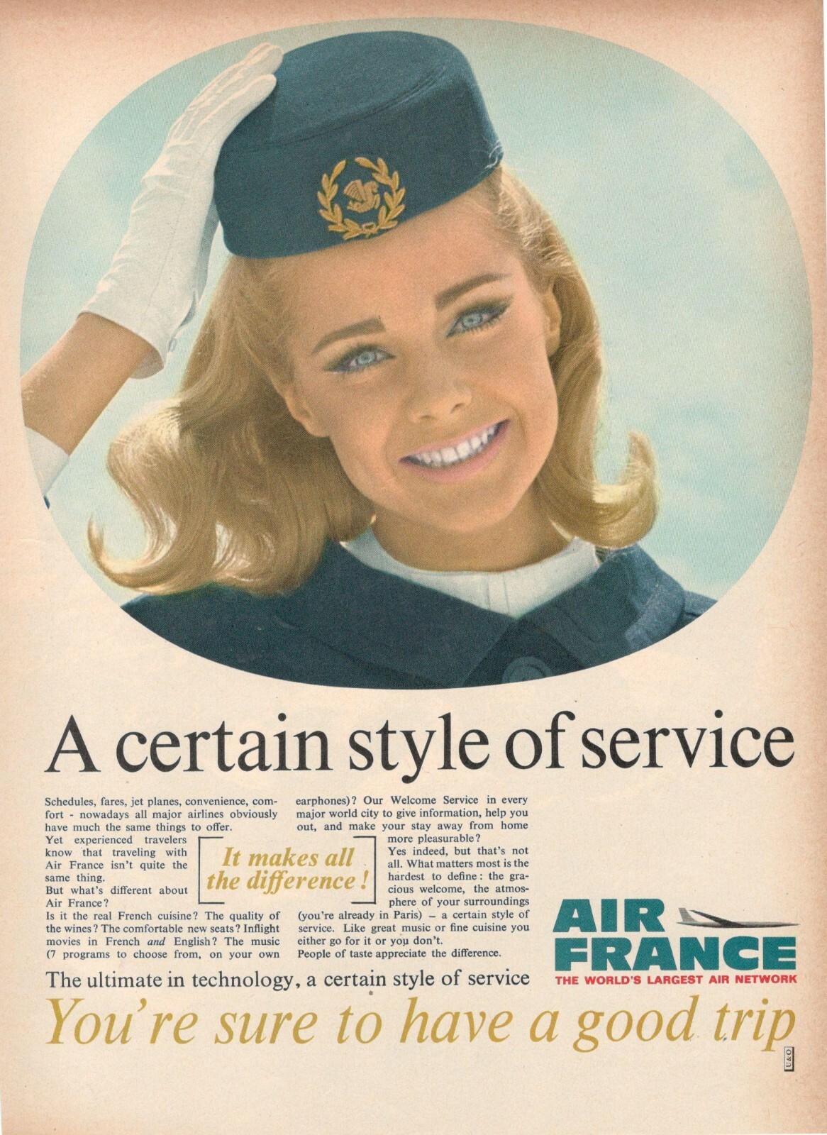Air France Airlines 1967 Advertising Vintage Certain Style of Service ...