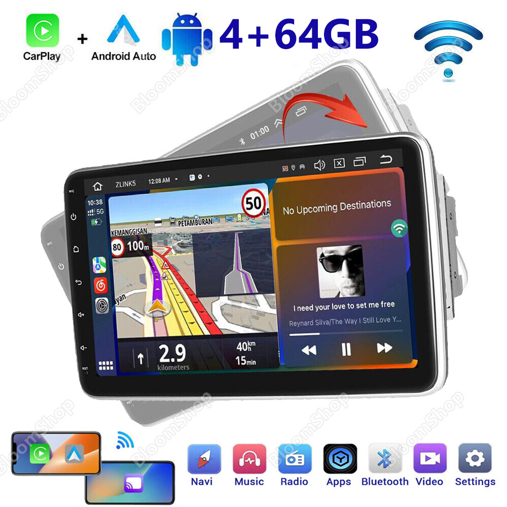 Carplay 2 DIN Android 14 Rotatable Car Stereo Radio GPS Wifi 10.1 ...