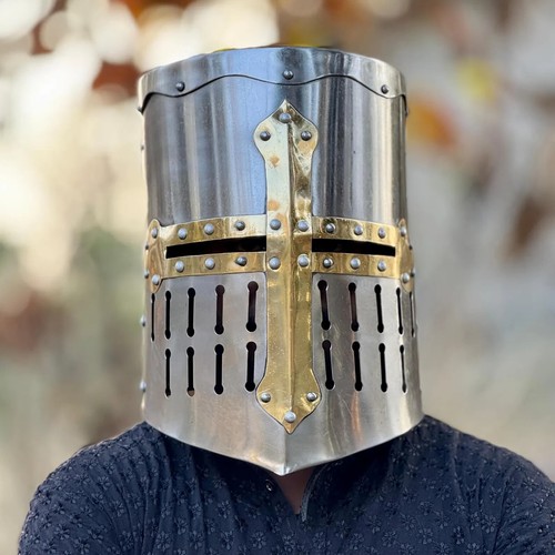 Medieval Steel Great Knight Templar Cross Helmet-LARP Knight Crusader ...