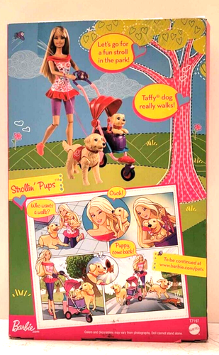Barbie Strollin' Pups Playset - Taffy Dog Really Walks & Pup's Head ...