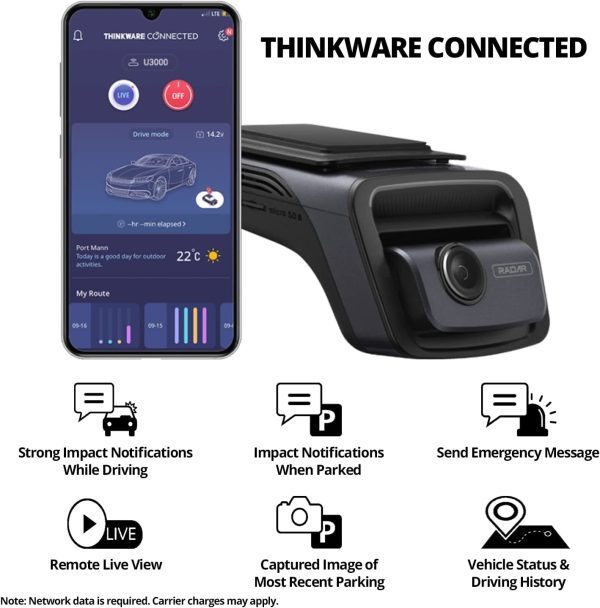 Thinkware U3000 Dual Dash Cam iVolt Mini External Battery Pack Bundle ...