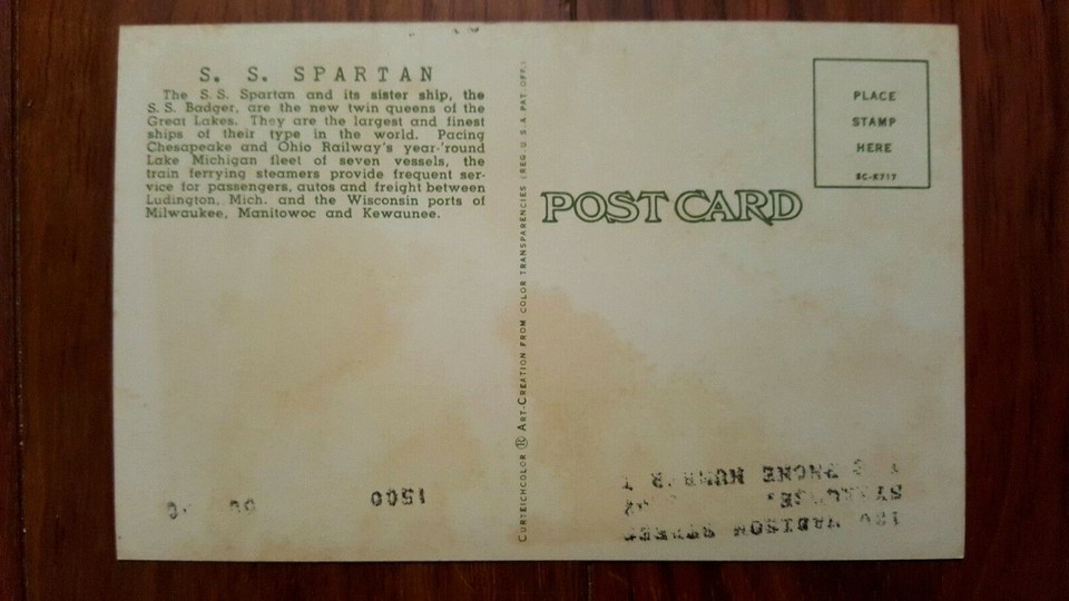 Vintage Postcard 1950s SS Spartan Steamer Ship Boat Queen Great Lakes ...