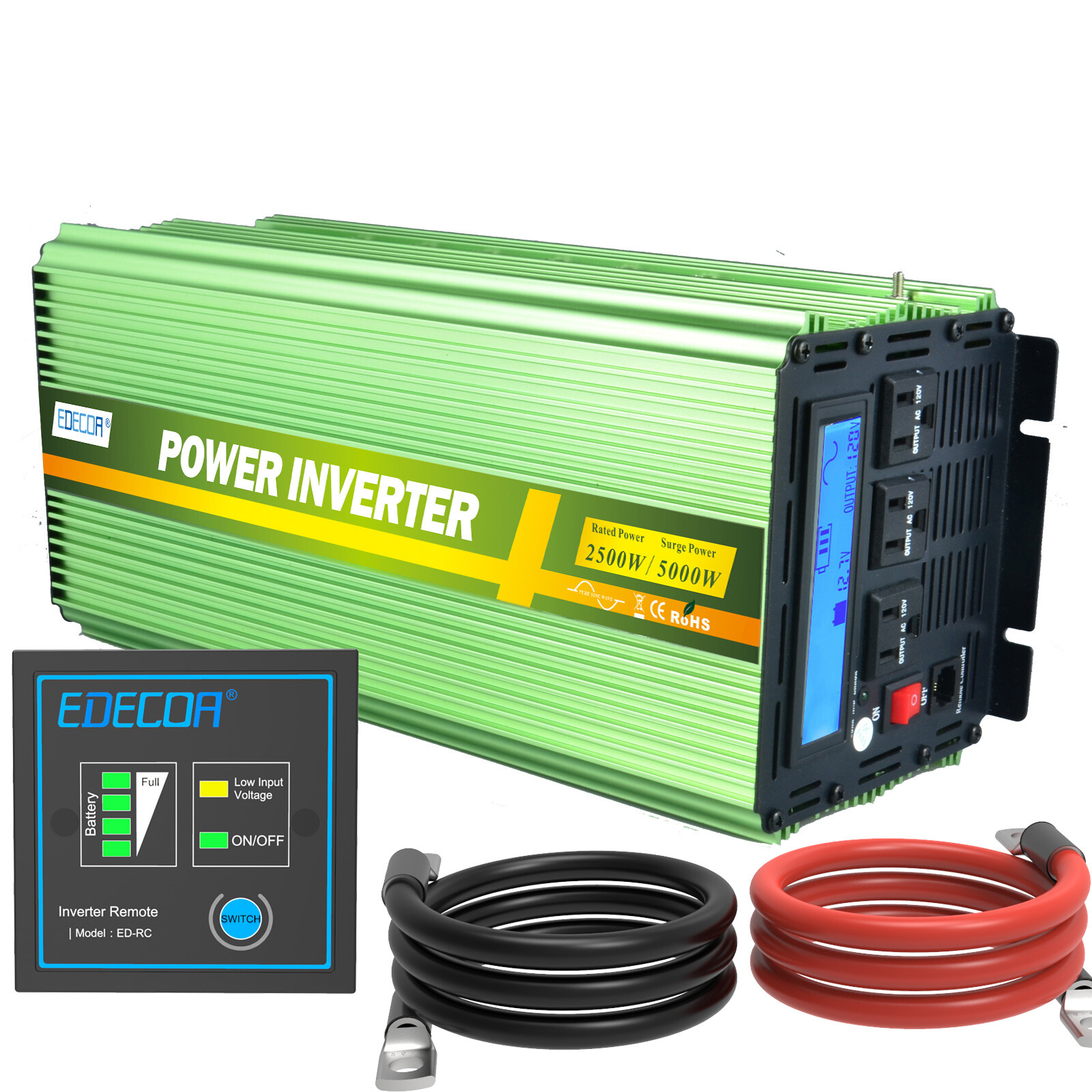 EDECOA 2500W Power Inverter Pure Sine Wave 12V dc to 120V ac LCD RV | eBay