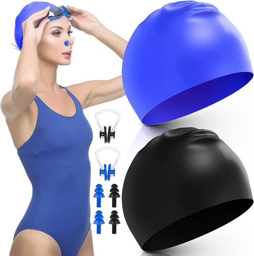 Swim Caps, 2 Pcs Unisex Waterproof Swim Caps, Silicone Swimmer Caps for ...