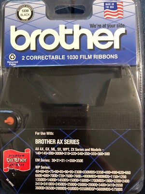 Genuine Brother 1230 Black Correctable 1030 Film Ribbons (2 Pack ...
