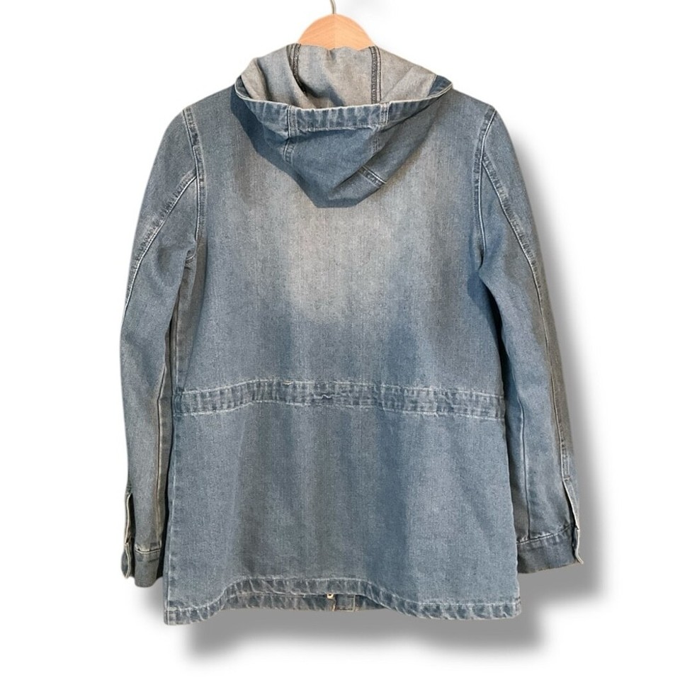 Ci Sono Relaxed Fit Light Blue Wash Long Denim Hooded Jacket Size Small ...