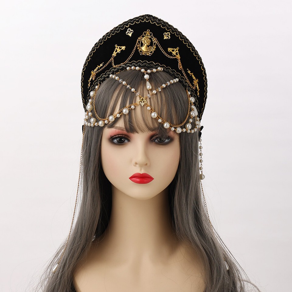 Renaissance Women Tudor Headpiece Royal French Hood with Beads Chain ...