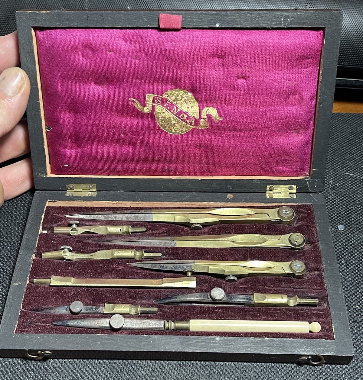 Coffret compas ancien SFNGR De Qualité 10 Pièces Complet | eBay