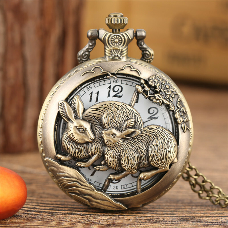 Retro Pocket Watch Chinese Zodiac Quartz Half Hunter Unique Design for ...