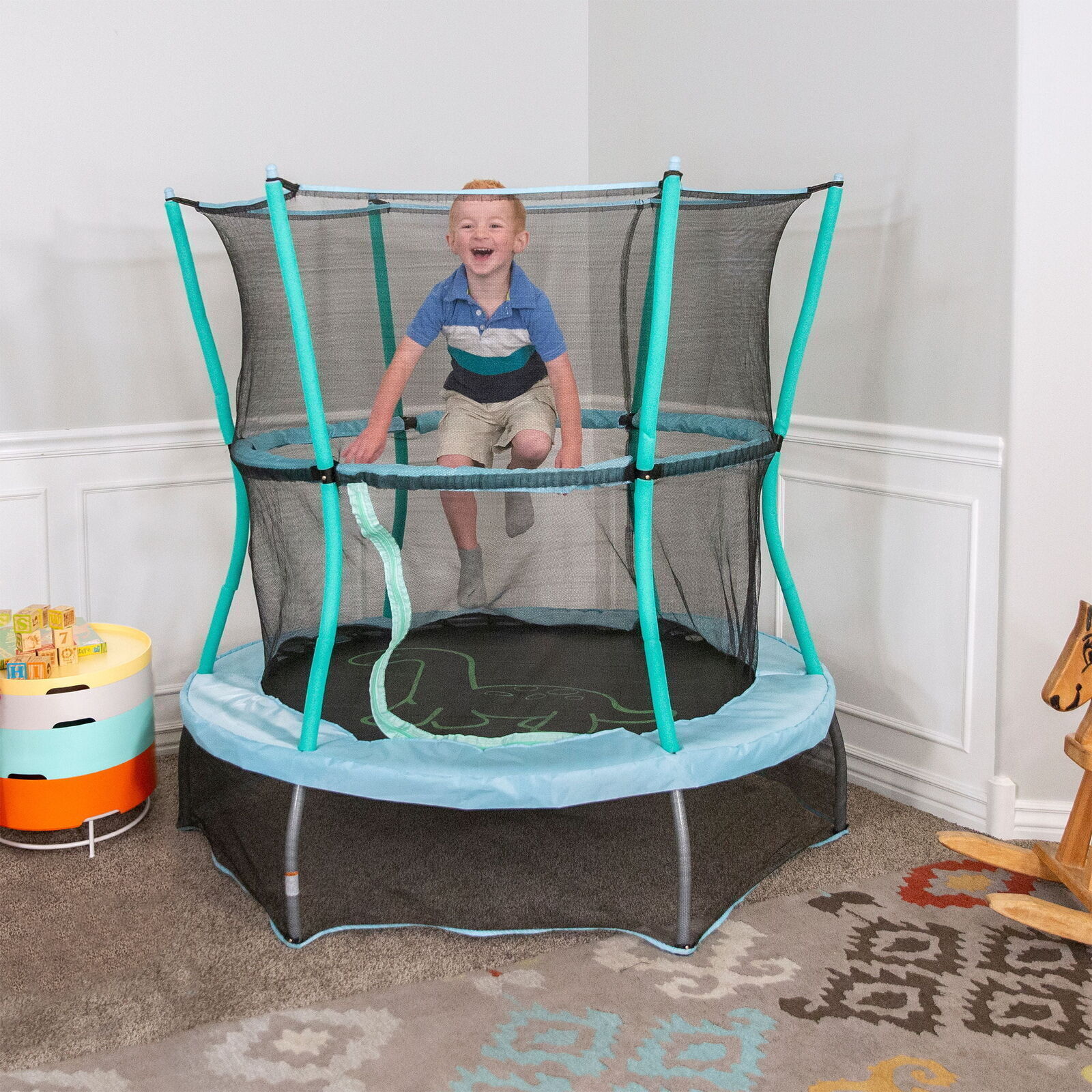 55 Inch Kids Bounce Trampoline Jumping Mat w/ Enclosure and Sound ...