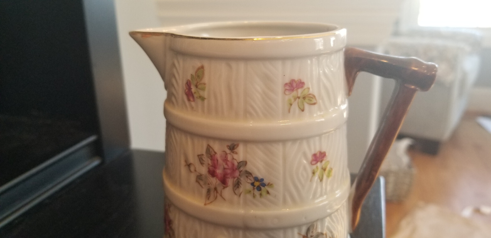 4.5" Royal Worcester PITCHER Porcelain Floral Barrel Flowers White Pink ...