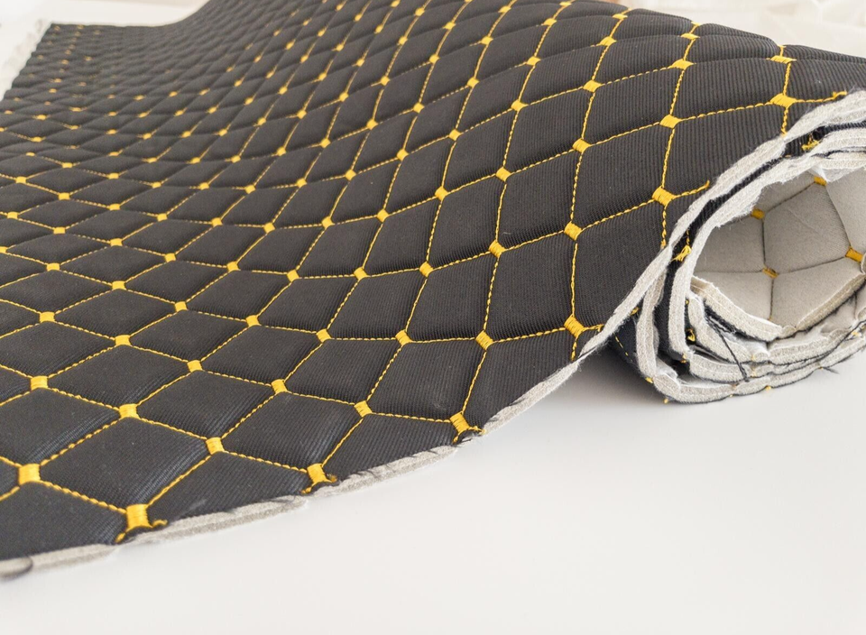 Black/yellow Diamond Stitch Embossed Fabric Lining Car Upholstery ...