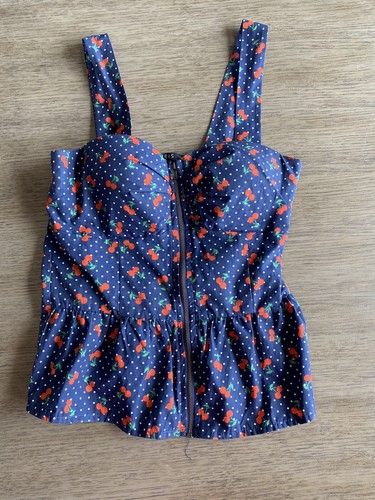 Iris Zipper Front Tank Top Polka Dot Cherries Padded Wide Strap | eBay