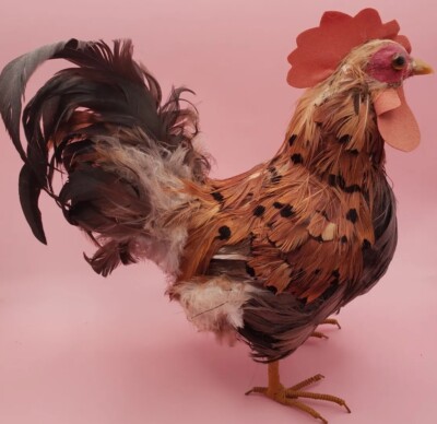 Antique Primitive Rooster Real Feathers Perch Figurine | eBay