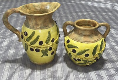 Vintage Earthenware Olive Glazed Vases Made in The Philippines- Antique ...