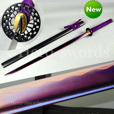 Purple Blade Japanese Samurai Sword Full Tang Ninja Sharp Handmade 1095 ...