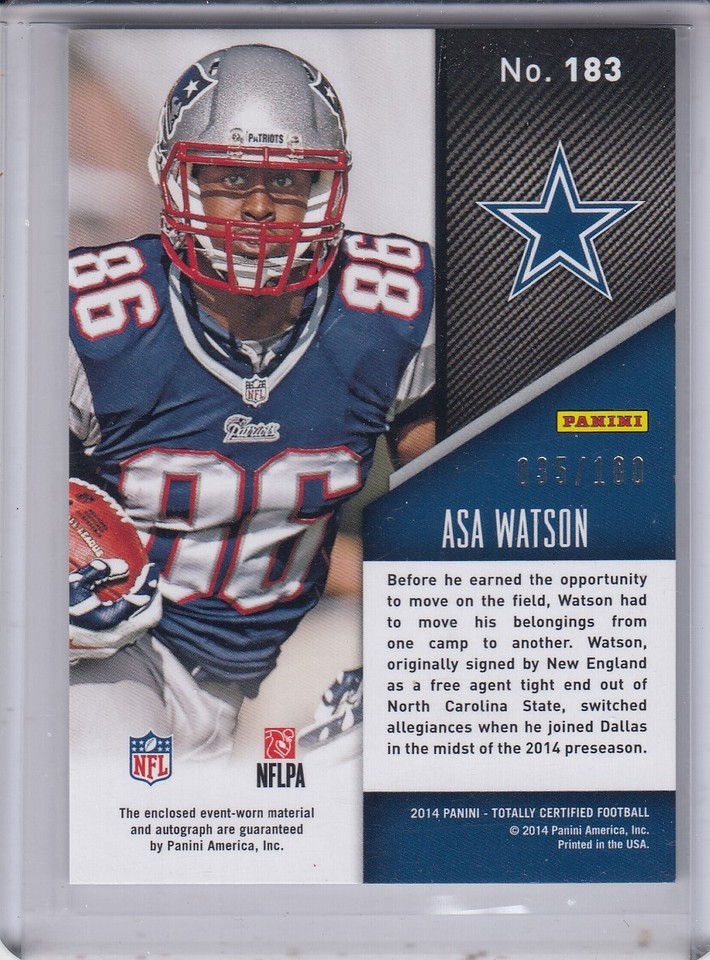 ASA WATSON 2014 Totally Certified Rookie Auto Jsy Platinum Red #183 RC ...
