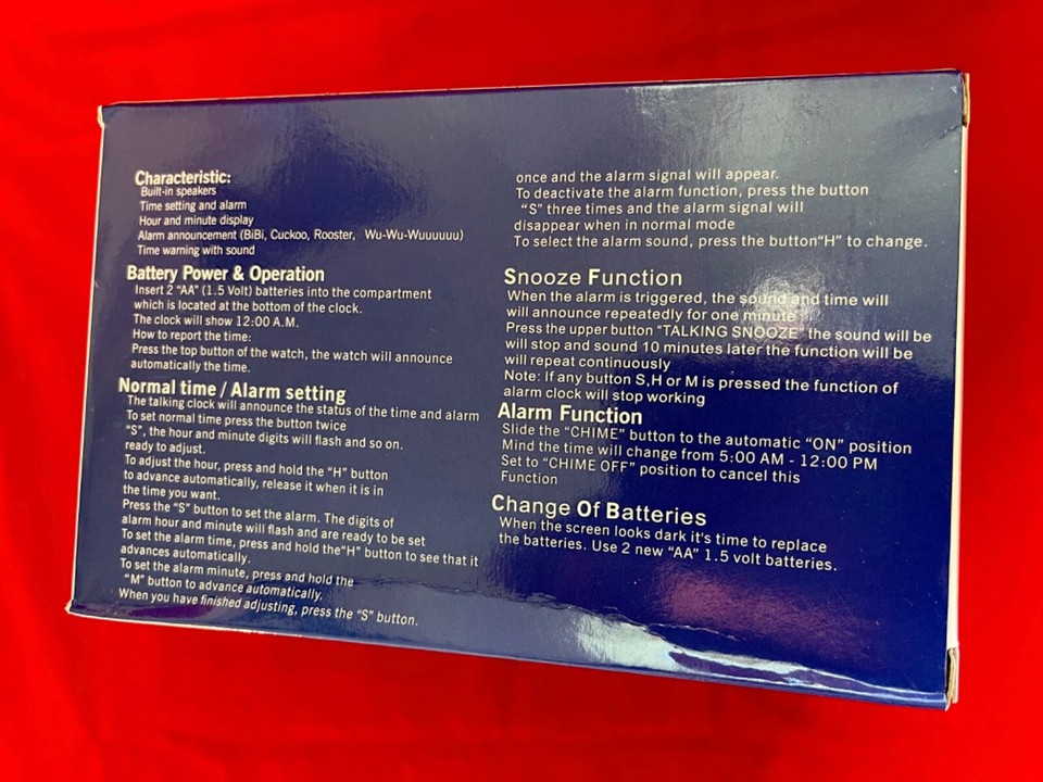 TALKING ENGLISH HUMAN VOICE SPEAKING Battery Power Snooze Alarm Clock ...