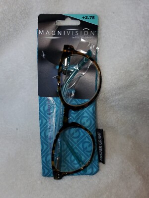 MAGNIVISION BY FOSTER GRANT +2.75 READING GLASSES WITH CASE TORTOISE ...