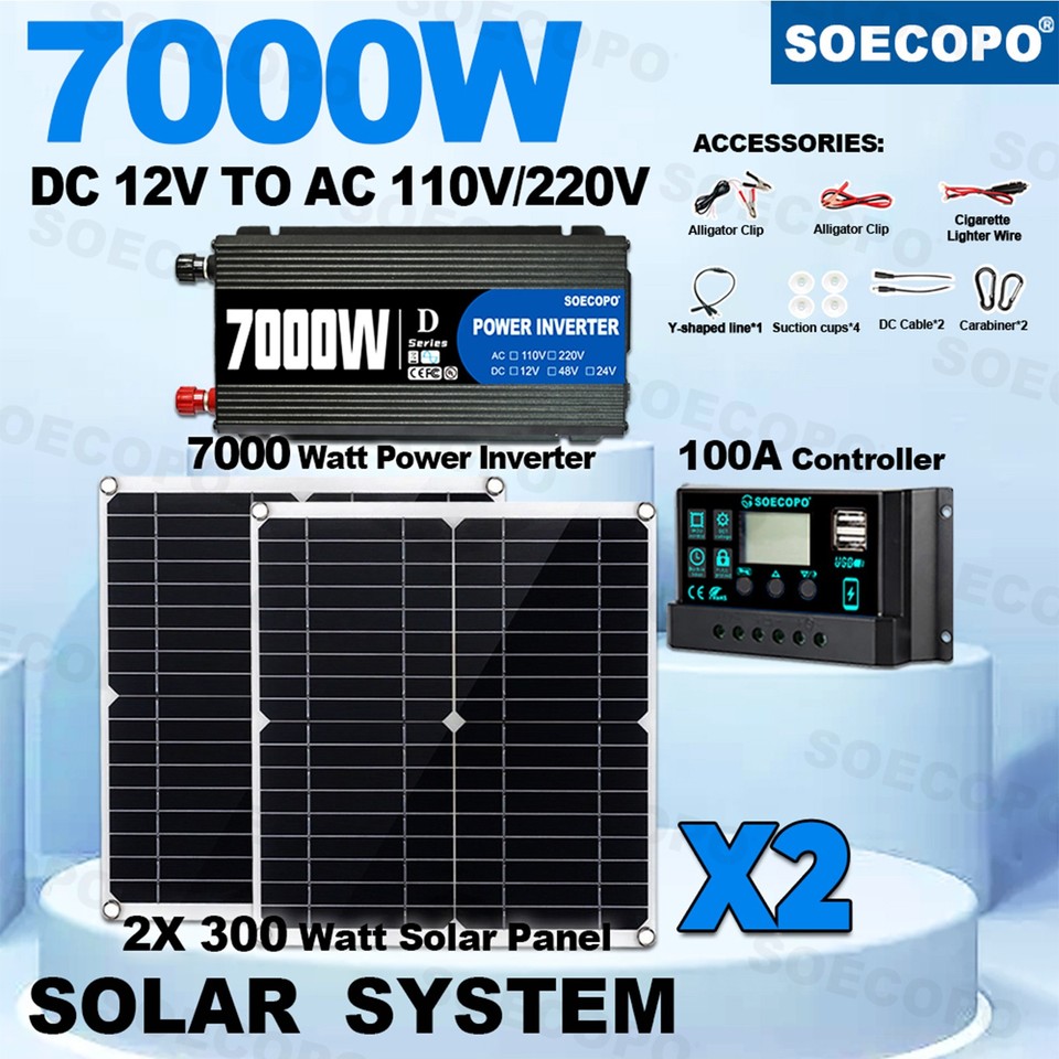 Complete 7000W Off-Grid Solar Kit 7000W Inverter 2pcs 300W Solar Panels ...