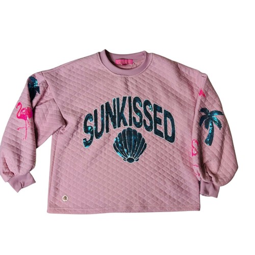 Simply Southern Sunkissed Sequin Sweatshirt Flamingo Palm Tree Pink ...