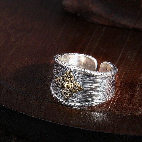 N27 Buddhist Vajra Ring Sterling Silver 925 Ribbed Adjustable | eBay