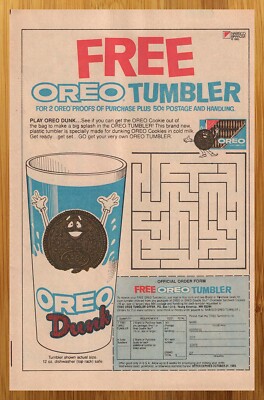 1985 Oreo Tumbler Vintage Print Ad/Poster Authentic Retro 80s Kid ...