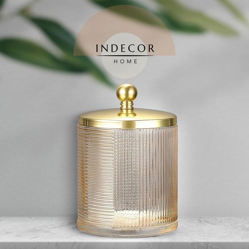 Indecor Home Glass Jar with Metal Lid for Bathroom Organization, Gold ...