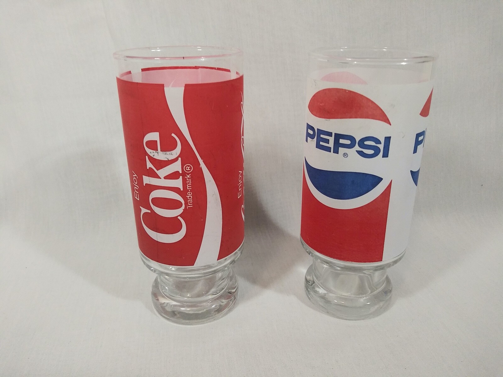 Lot Of 2 Vintage Pepsi-Cola 12oz Footed Glasses Tumbler Drinking Glass ...