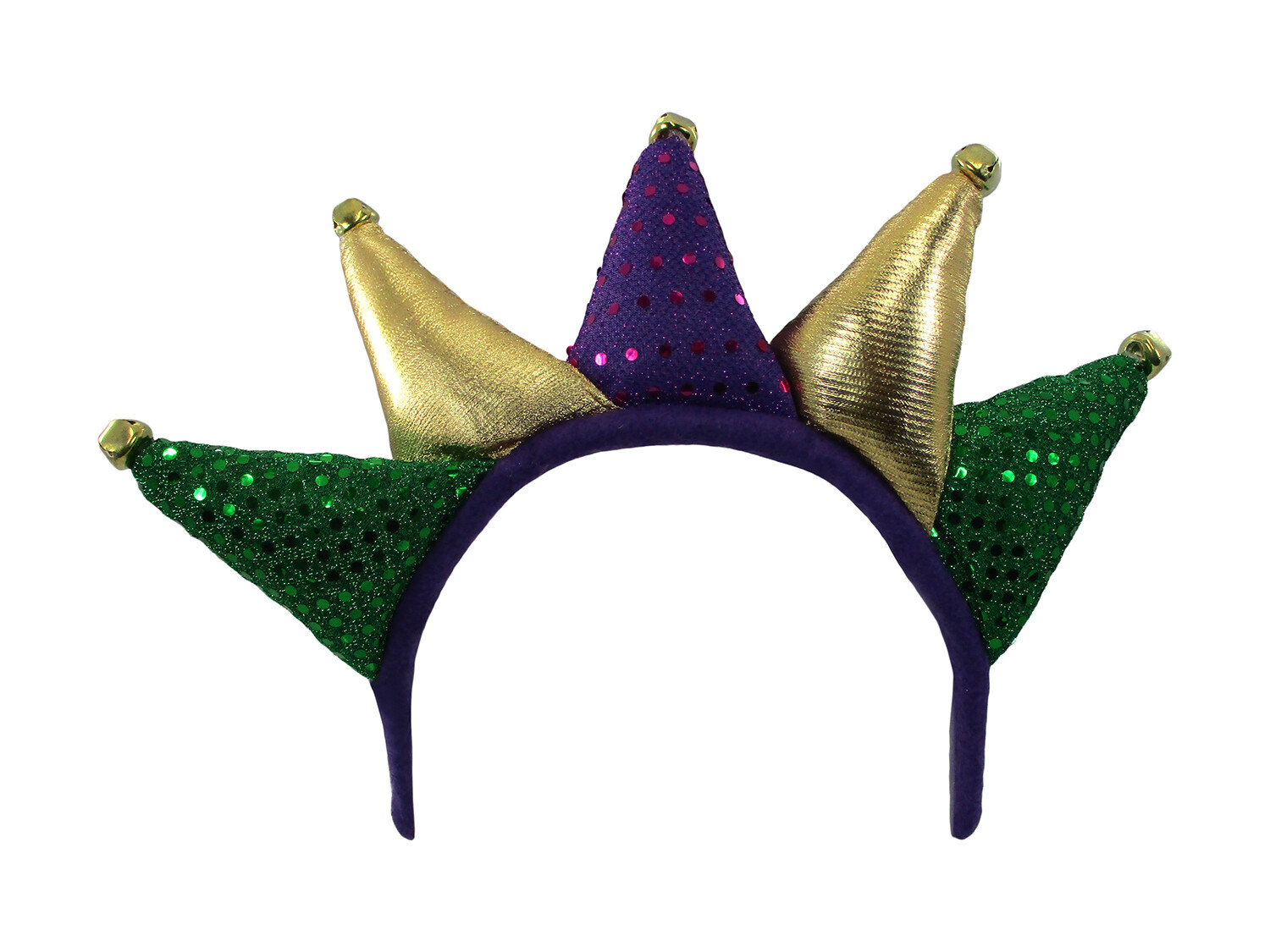 Mini Metallic Sequin Mardi Gras Jester Headband W/Bells Womens Costume ...